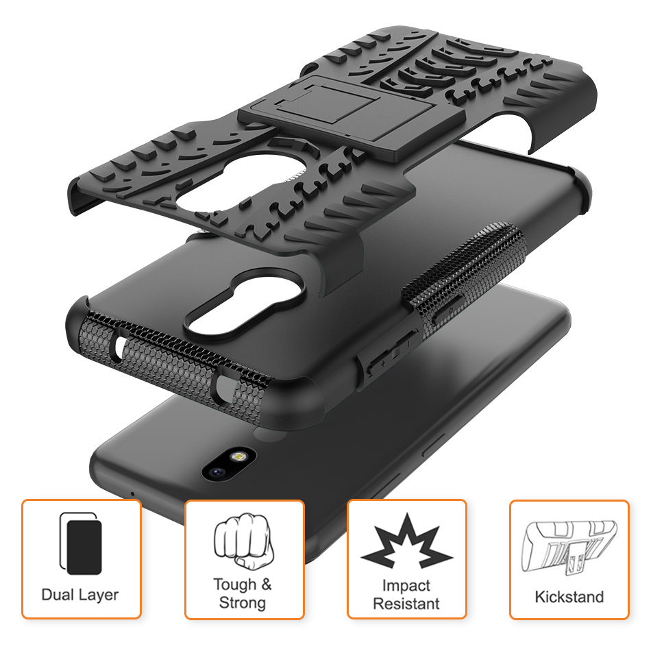 Dual Layer Rugged Tough Shockproof Case for Nokia 3.2 (Black)